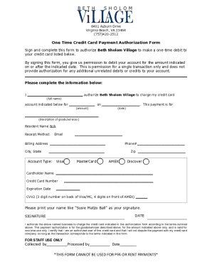 Fillable Online One time credit card authorization form Fax Email Print ...
