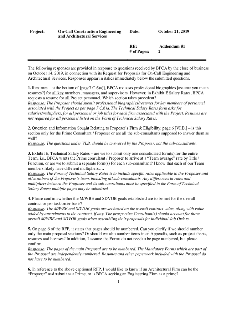 Fillable Online Project: On-Call Construction Engineering and ...