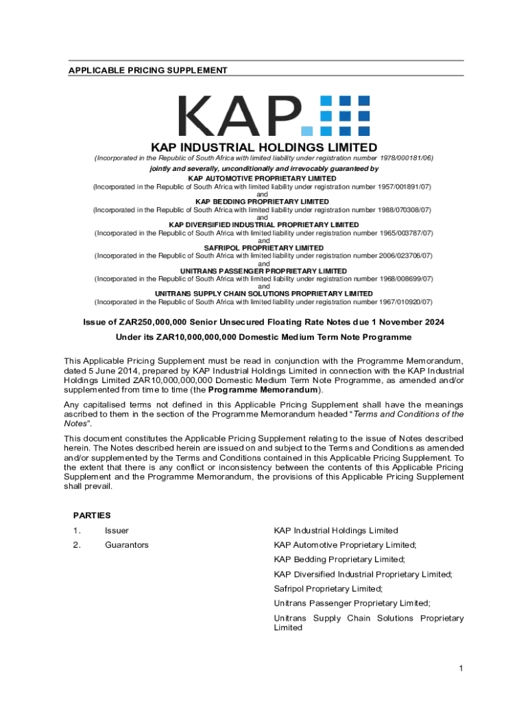 Fillable Online KAP INDUSTRIAL HOLDINGS LIMITED - JSE Client Portal Fax ...