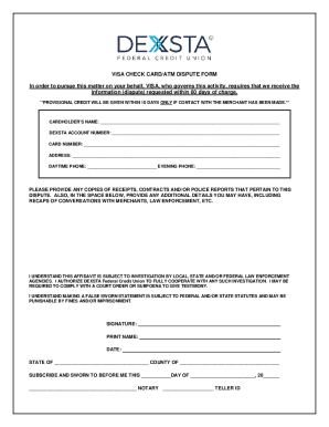 Fillable Online VISA CHECK CARD/ATM DISPUTE FORM In order to pursue ...