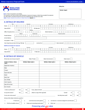 Fillable Online DetAils of Vehicle - Resolution Insurance Fax Email ...