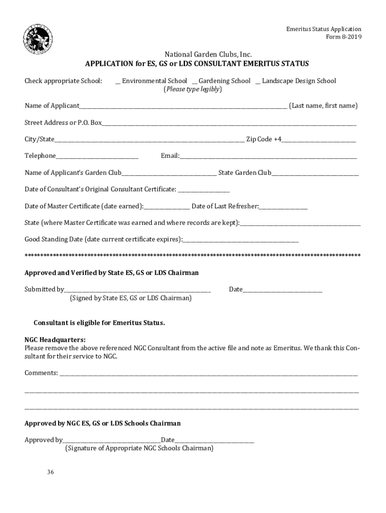 Fillable Online National Garden Clubs, Inc. APPLICATION for ES, GS or ...
