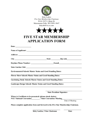 Fillable Online FIVE STAR MEMBERSHIP APPLICATION FORM Fax Email Print ...