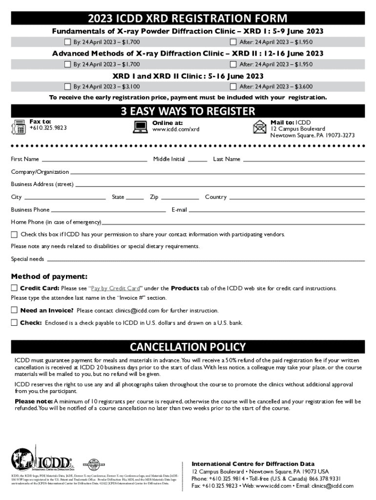 Fillable Online 2023 icdd xrd registration form Fax Email Print - pdfFiller