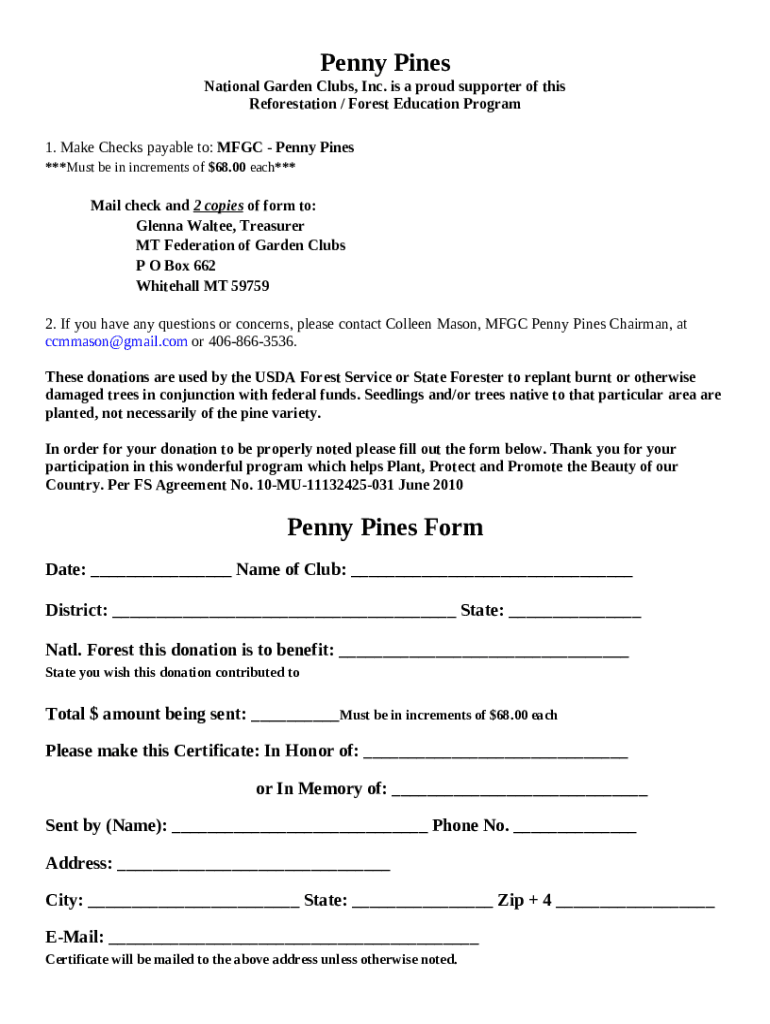 Penny Pines - South Atlantic Region Garden Clubs Doc Template | pdfFiller