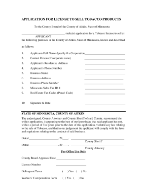 Fillable Online Application Form for Tobacco LicenseCoon Rapids, MN Fax ...