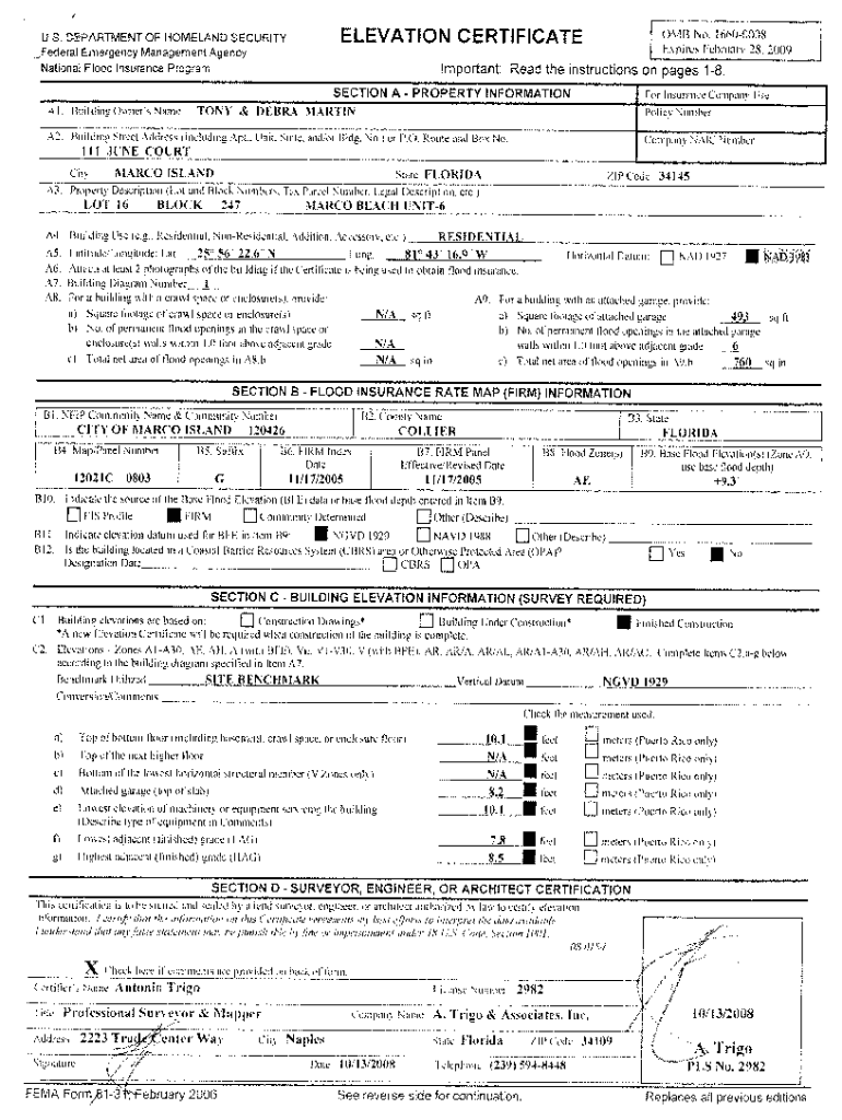 Fillable Online Planning & Zoning FEMA Elevation Certificate ...