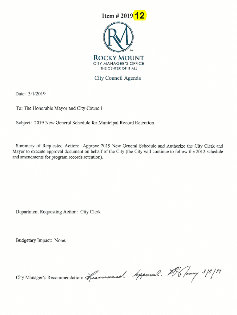 Fillable Online Subject: 2019 New General Schedule for Municipal Record ...