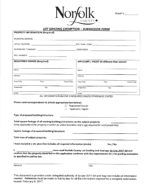 Fillable Online Lot Grading Exemption Form - NorfolkCounty.ca! Fax Email Print - pdfFiller