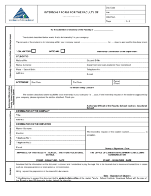 Fillable Online INTERNSHIP FORM FOR THE FACULTY OF ..................... Fax Email Print - pdfFiller