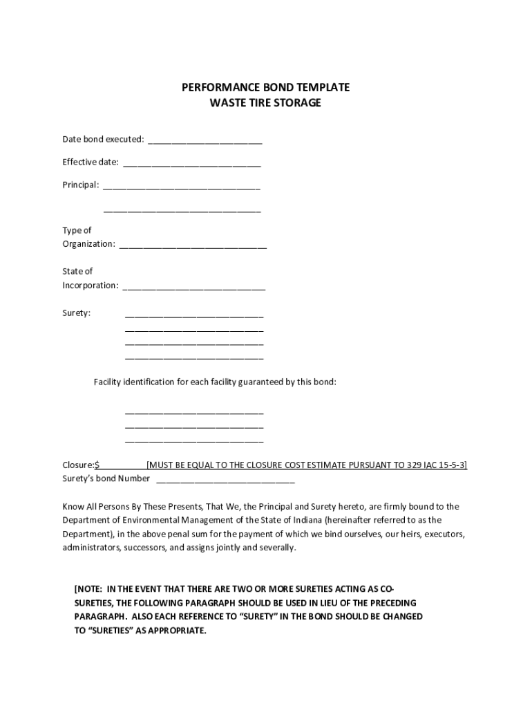 Fillable Online PERFORMANCE BOND TEMPLATE WASTE TIRE STORAGE Fax Email ...