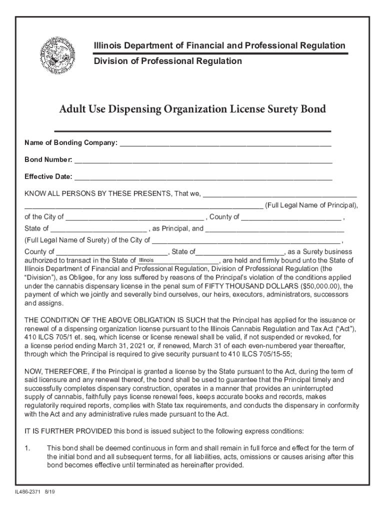 Fillable Online Adult Use Dispensing Organization License Surety Bond ...