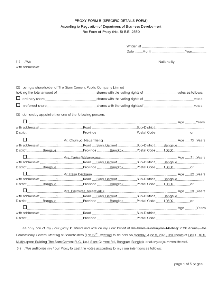 Fillable Online PROXY FORM B (SPECIFIC DETAILS FORM) - GUNKUL ... Fax ...