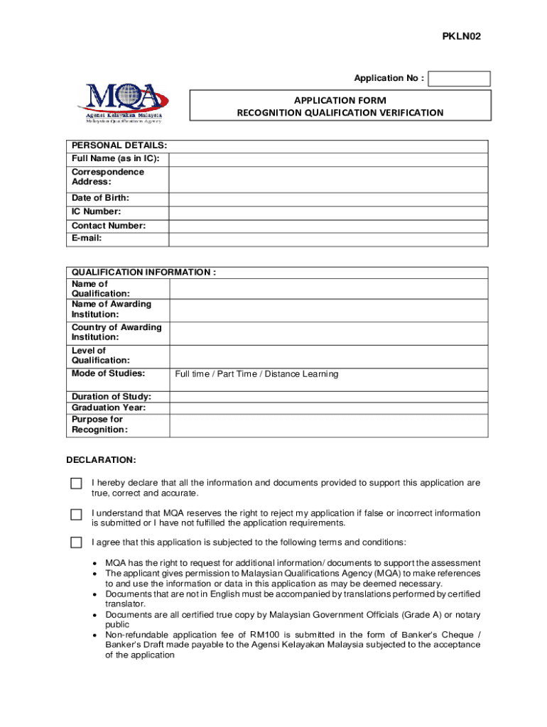 Fillable Online Qualification for Recognition - Application Form ...