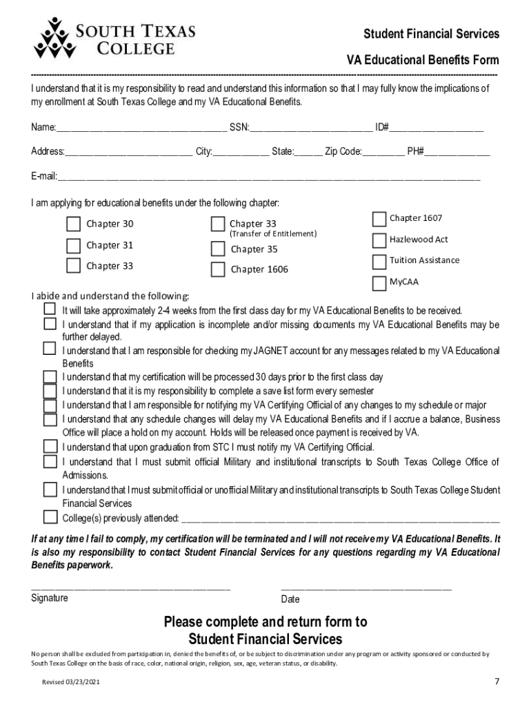 Fillable Online Student Financial Services VA Educational Benefits Form Fax Email Print - pdfFiller