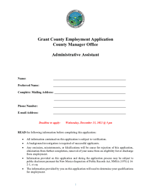Fillable Online Application for Employment - Grant County, Indiana Fax ...