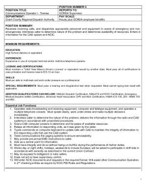 Fillable Online E911 Job Description Position: 911 Dispatcher ...