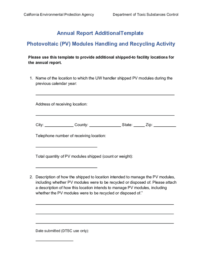 Fillable Online dtsc ca Photovoltaic Modules Annual Report Additional ...