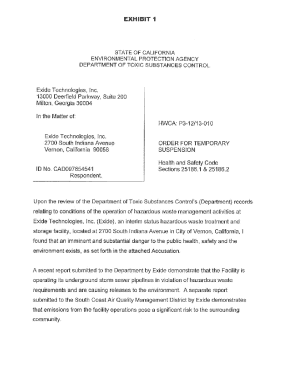 Fillable Online dtsc ca Order for Temporary Suspension. Order for ...