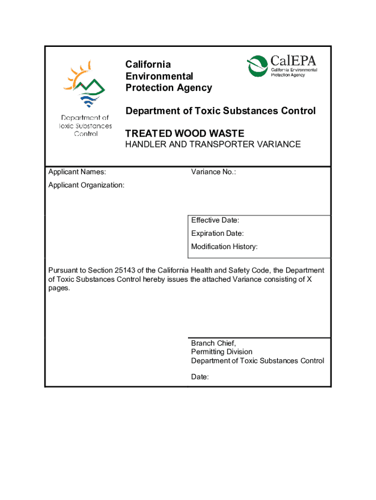 Fillable Online dtsc ca DTSC Hazardous Waste Transportation Variances ...