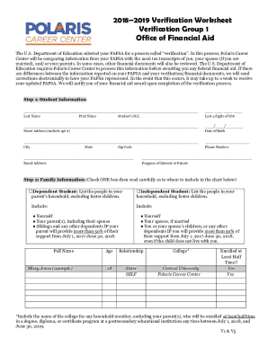 Fillable Online 20182019 Verification Worksheet Verification Group 1 Office of ... Fax Email ...