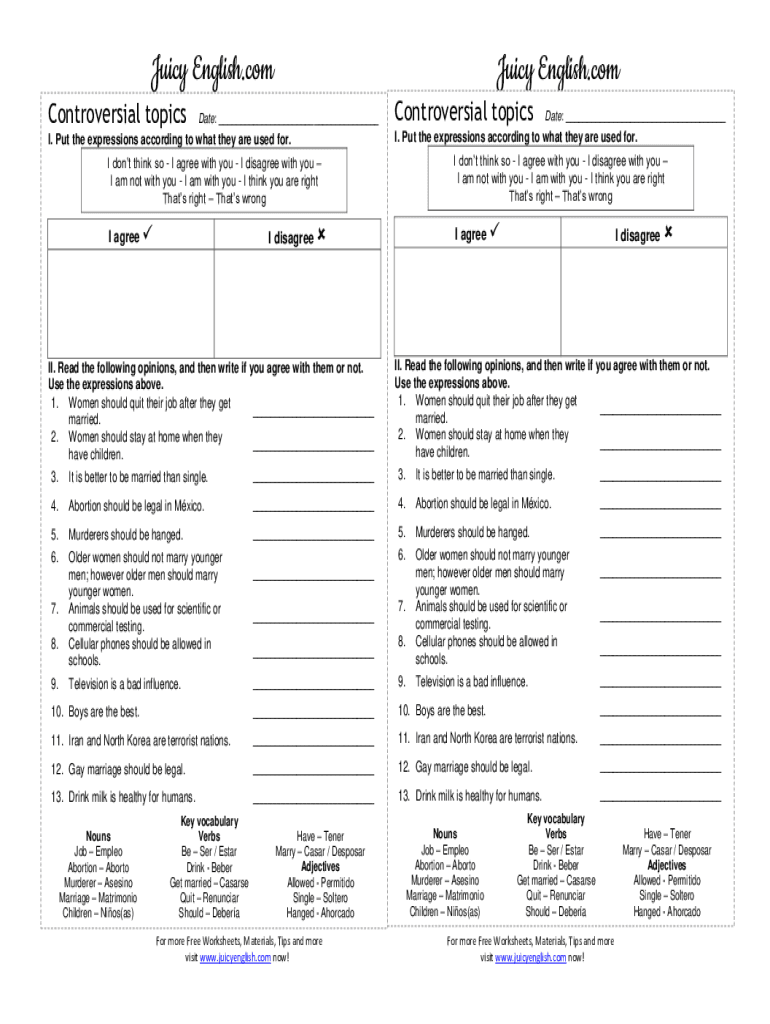 Fillable Online 13 English ESL worksheets pdf & doc: controversial Fax ...