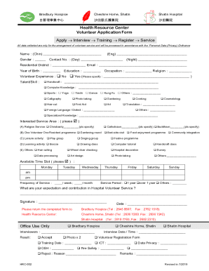 Fillable Online www3 ha org Health Resource Centre - Volunteer Service ...
