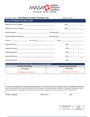 Fillable Online MASA MEMBER INFORMATION - Fern Ridge School District ...