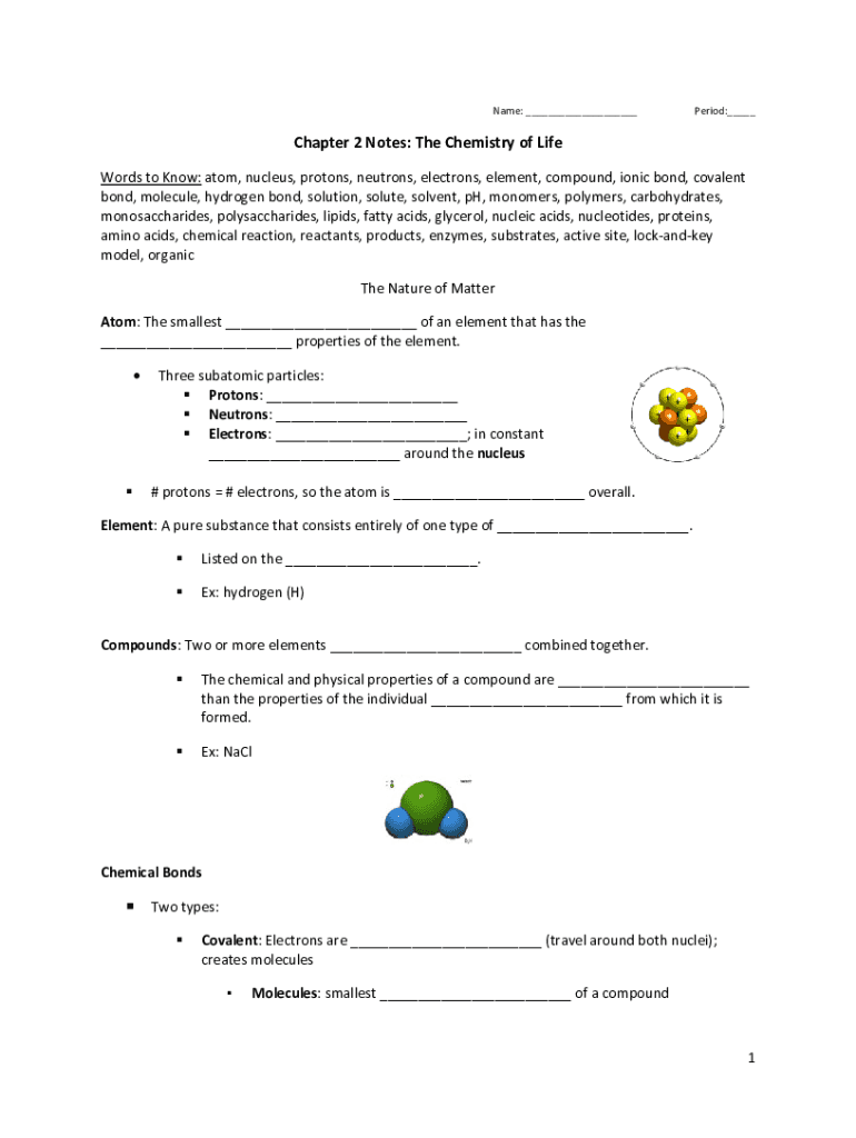 Fillable Online Chapter 2 Notes: The Chemistry of Life Fax Email Print ...