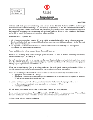 Fillable Online www3 ha org Hospital Authority Volunteer Registration ...