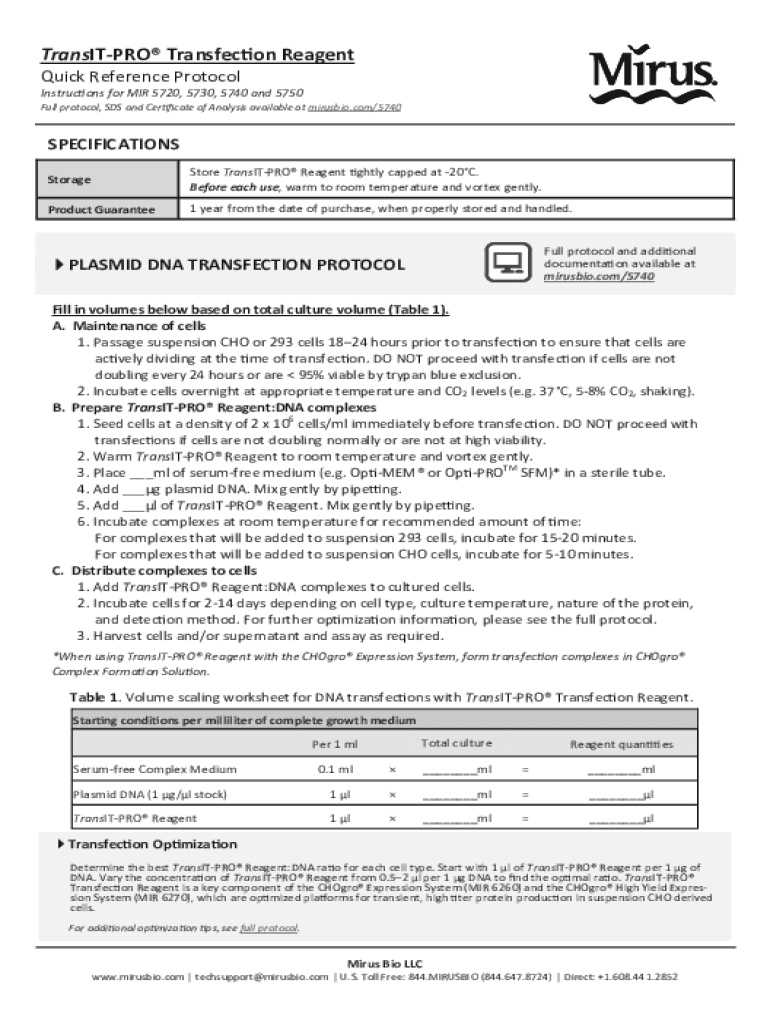 Fillable Online TransIT-PRO Transfection Reagent Safety Data Sheet ... - Sopachem Fax Email ...