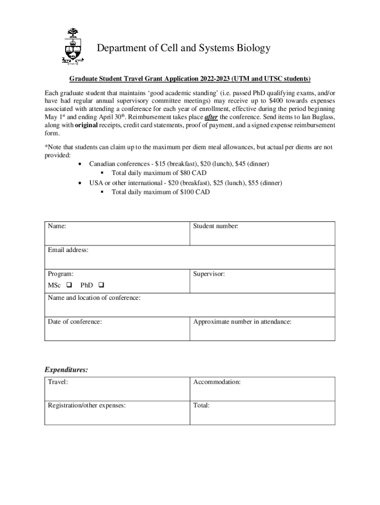 Fillable Online Travel Grant Form - UTM & UTSC Fax Email Print - pdfFiller