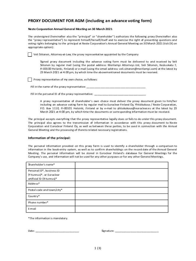 Fillable Online Use of a proxy and authorizations - Neste Fax Email Print - pdfFiller