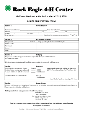 Fillable Online 4-H ROCK EAGLE CAMP REGISTRATION FORM Fax Email Print ...