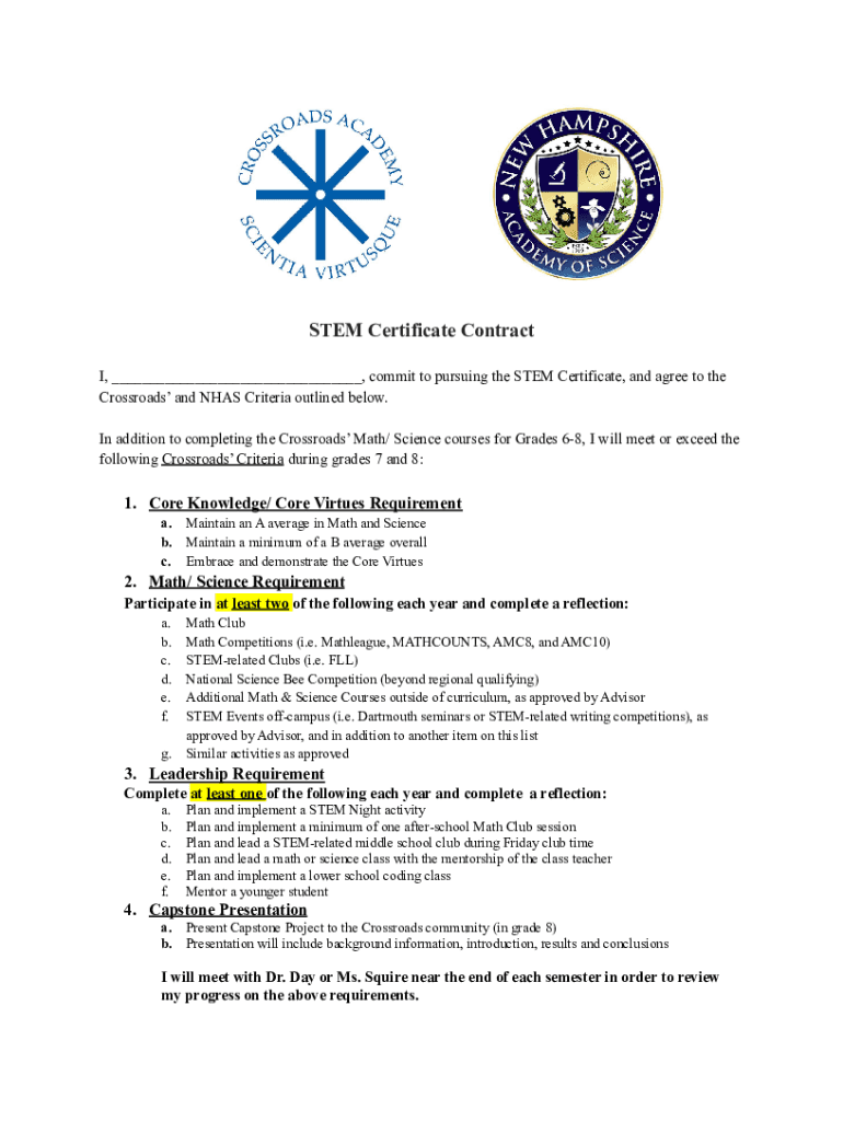 Fillable Online STEM Certificate Contract Fax Email Print - pdfFiller