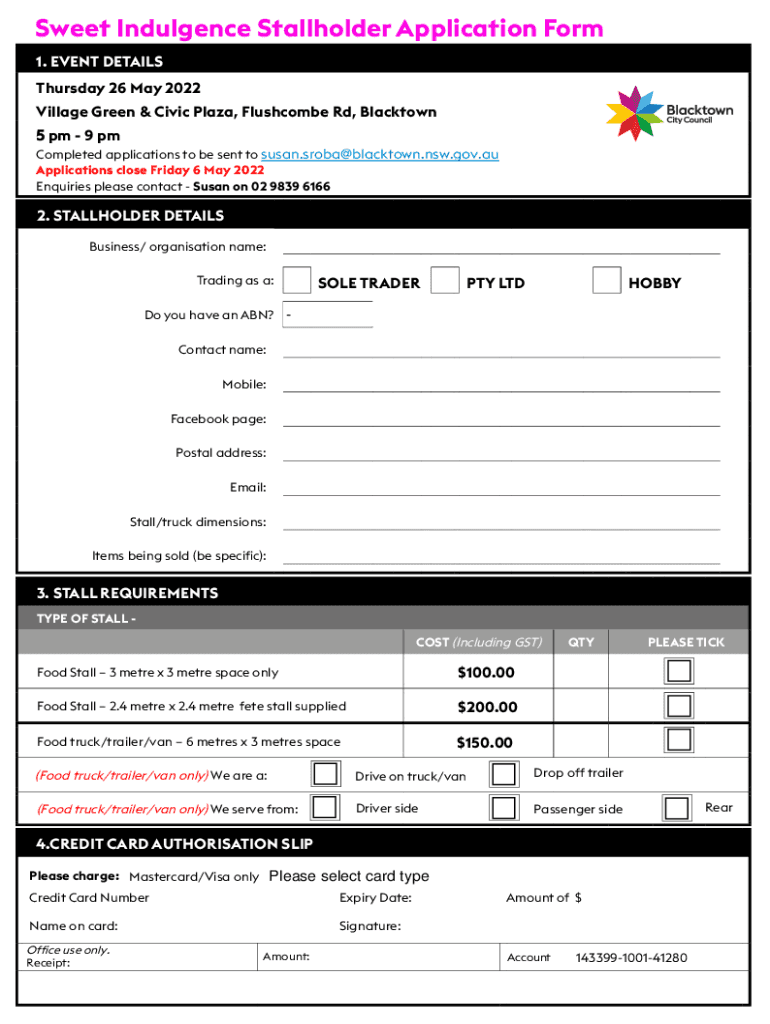 Fillable Online Sweet Indulgence Stallholder Application Form Fax Email Print - pdfFiller
