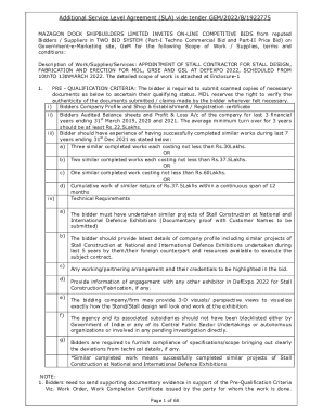 Fillable Online Additional Service Level Agreement (SLA) vide tender ...