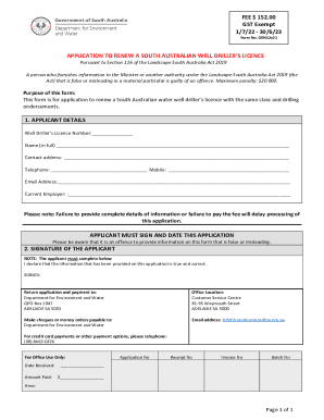 Fillable Online application to renew a south australian well driller's licence Fax Email Print ...