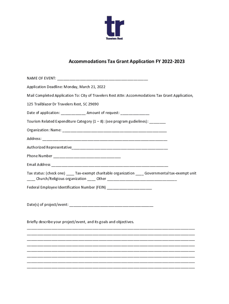 Fillable Online Accommodations Tax Grant Application FY 2022-2023 Fax Email Print - pdfFiller