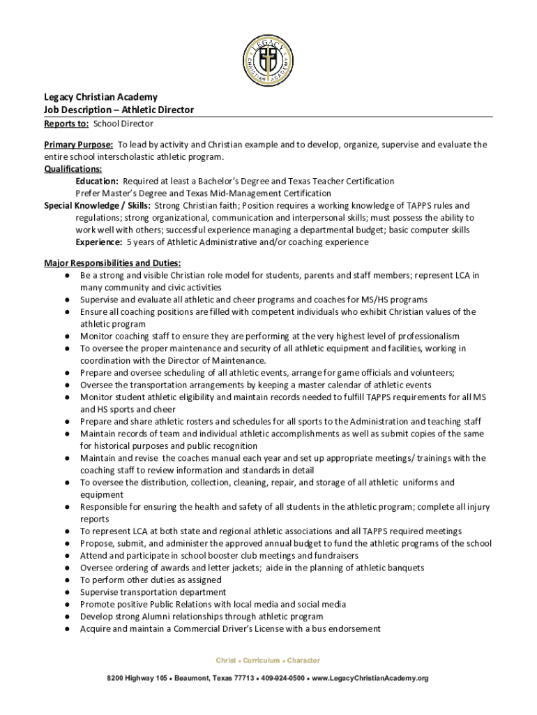 Fillable Online Message from Head of School - Legacy Christian Academy Fax Email Print - pdfFiller