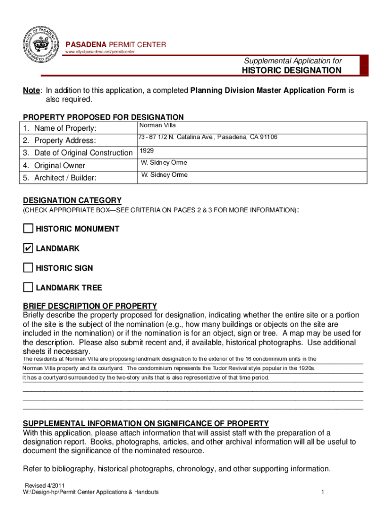 Fillable Online Master Application with supplementalsCity of Pasadena ...