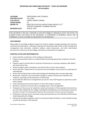 Fillable Online REPORTING AND COMPLIANCE SPECIALIST TEXAS ACE PROGRAM ...