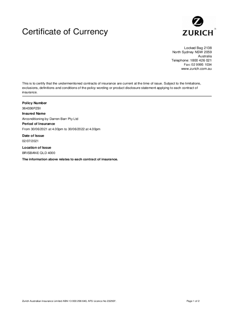 Fillable Online Certificate of Currency - Clarke & Severn Electronics ...