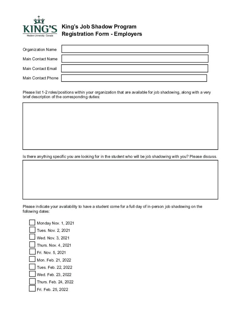 Fillable Online Job Shadow Reg Form (Employer).docx Fax Email Print ...