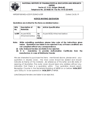 Fillable Online niper gov 16789 As per BOQ Fax Email Print - pdfFiller