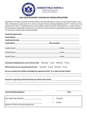 Fillable Online 2023-2024 IN-DISTRICT SCHOOLS OF CHOICE APPLICATION Fax ...
