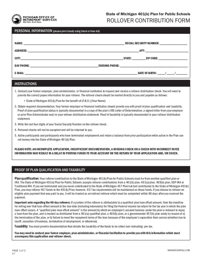 Fillable Online 401(k) Retirement Plan Overview - State of Michigan Fax ...