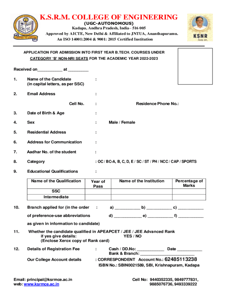 Fillable Online K.S.R.M. College of Engineering (MBA), Cuddapah - iCBSE Fax Email Print - pdfFiller