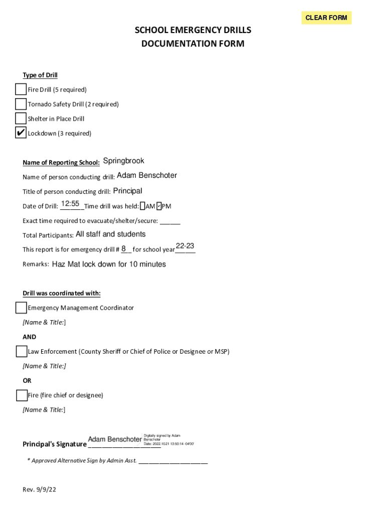 Fillable Online Emergency Drills - Bronson Community Schools Fax Email Print - pdfFiller