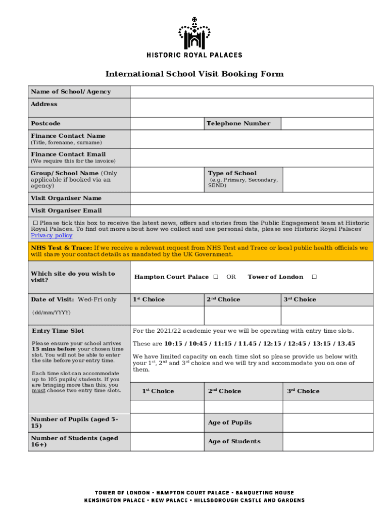 International Schools Booking Doc Template | pdfFiller